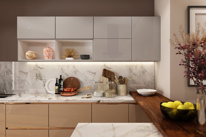 Kutchina Modular Kitchen Island kitchen with handle less Cappuccino and ...